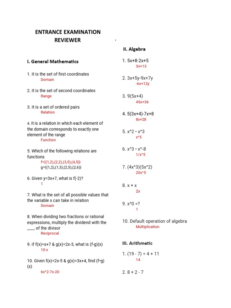 Entrance Examination Reviewer | PDF | Matter | Cell (Biology)