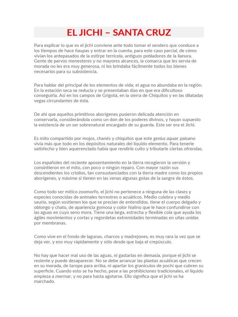 La leyenda del Jichi en Santa Cruz | PDF