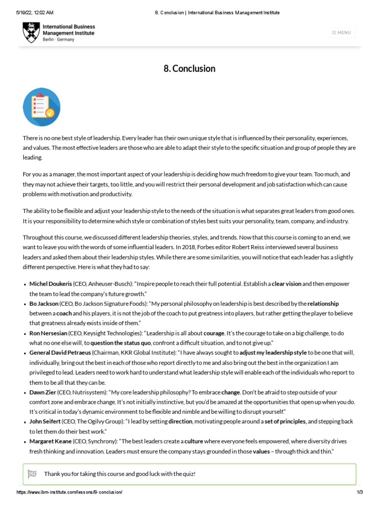 Conclusion - International Business Management Institute | Download ...