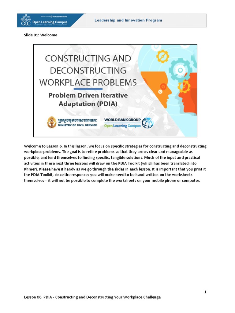 Constructing and Deconstructing Workplace Problems - PDIA | PDF ...