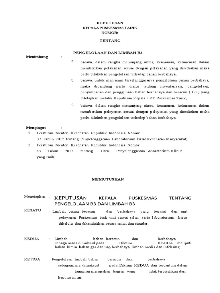 SK Dan Pedoman Pengelolaan B3 Dan Limbah B3 | PDF