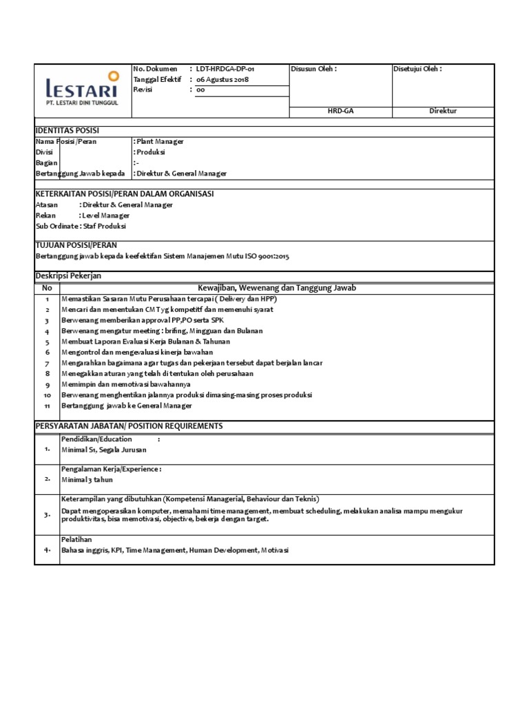Job Desk Divisi Produksi 2018 | PDF