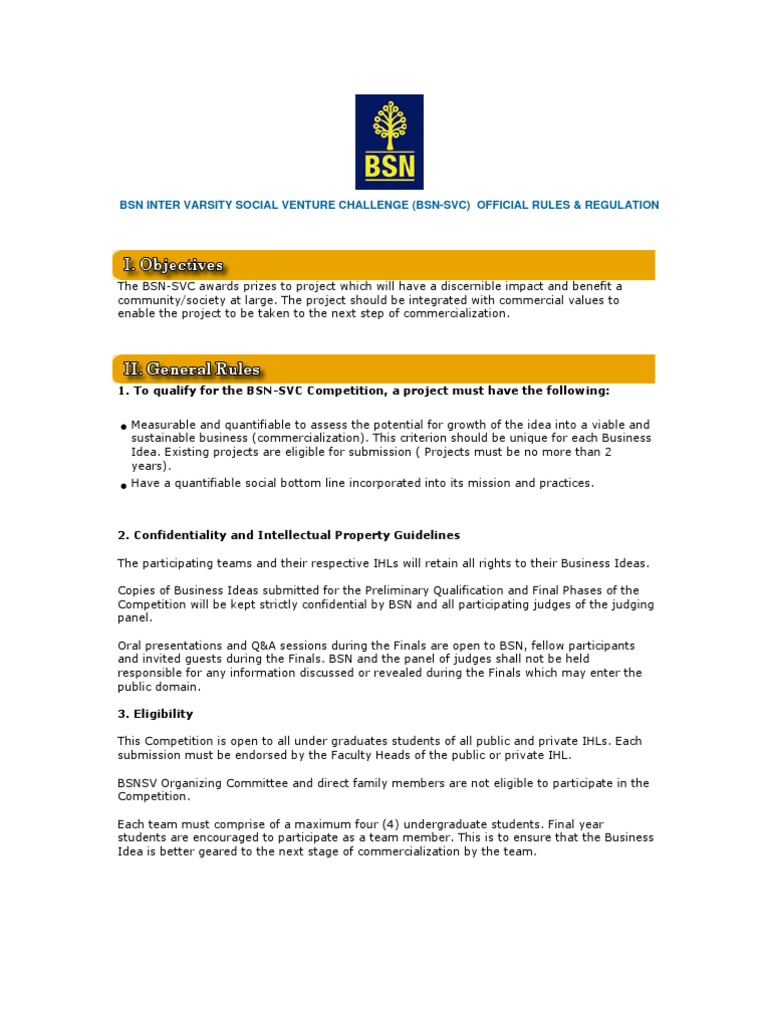 BSN Inter Varsity Social Venture Challenge (BSN-SVC) Official Rules ...