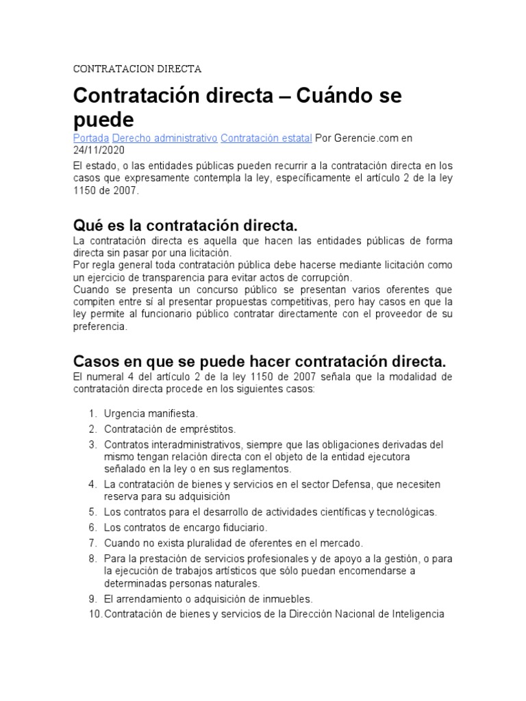 Modalidad Contratacion Directa | PDF | Presupuesto | Estado (política)