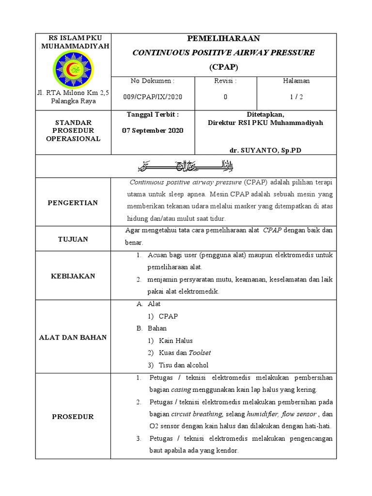 SPO Pemeliharaan CPAP | PDF