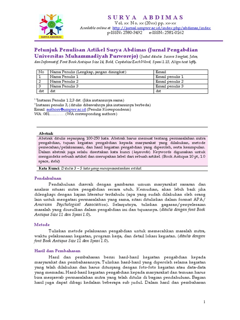 Panduan Penulisan Jurnal Abdimas | PDF | Metode & Bahan Ajar | Seni
