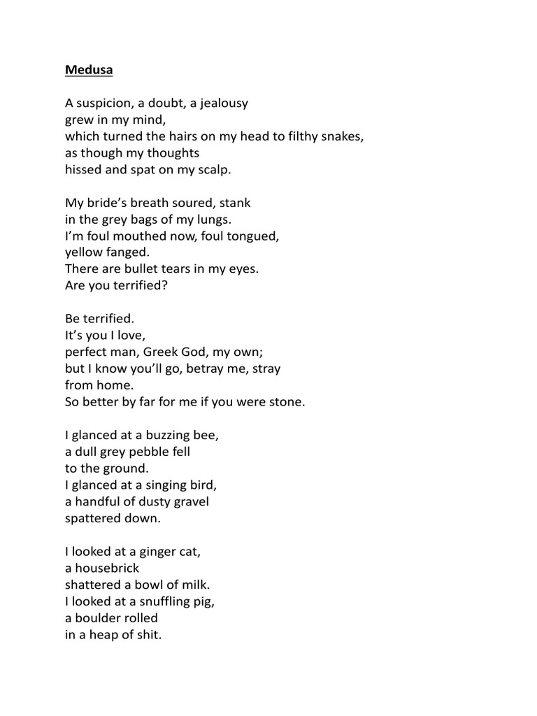 Medusa by Carol Ann Duffy | PDF | Poetry