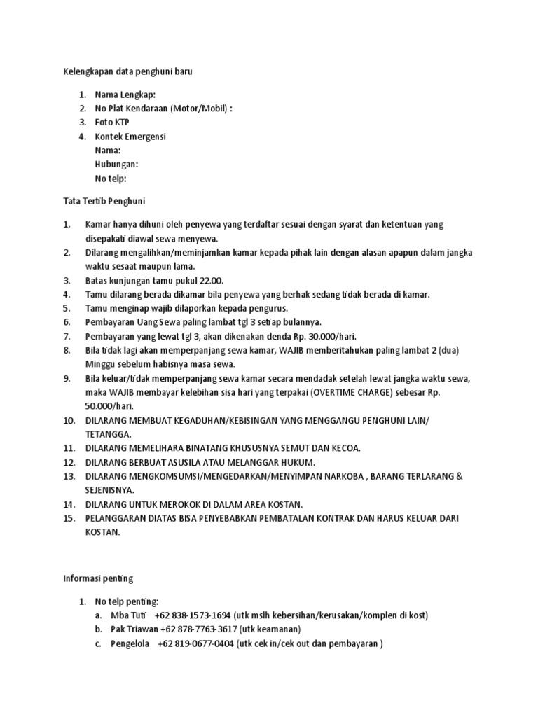 Panduan Lengkap Penghuni Kost Baru | PDF | Pengelolaan Keuangan & Uang | Hukum