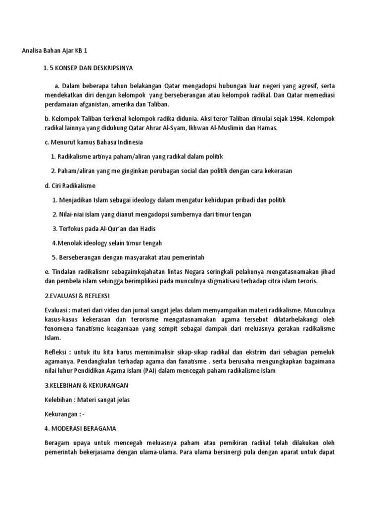 Analisa Bahan Ajar KB 1 Modul 10 - PAI KONTEMPORER | PDF