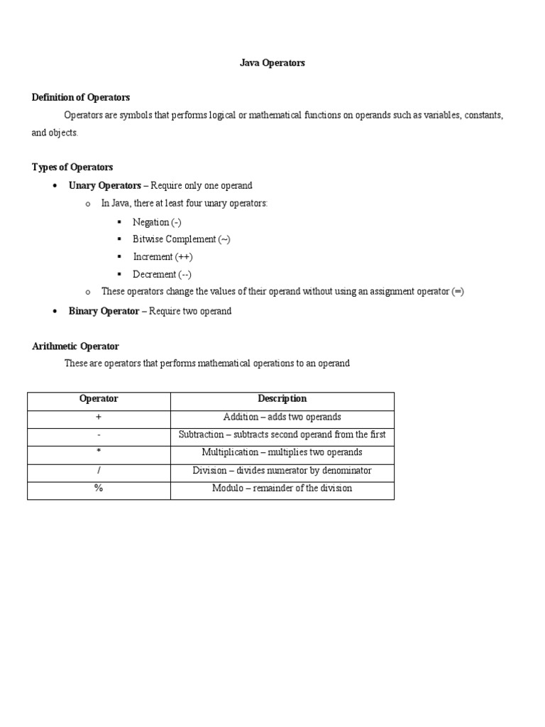 Handout 3 - Java Operators | PDF | Computing | Arithmetic