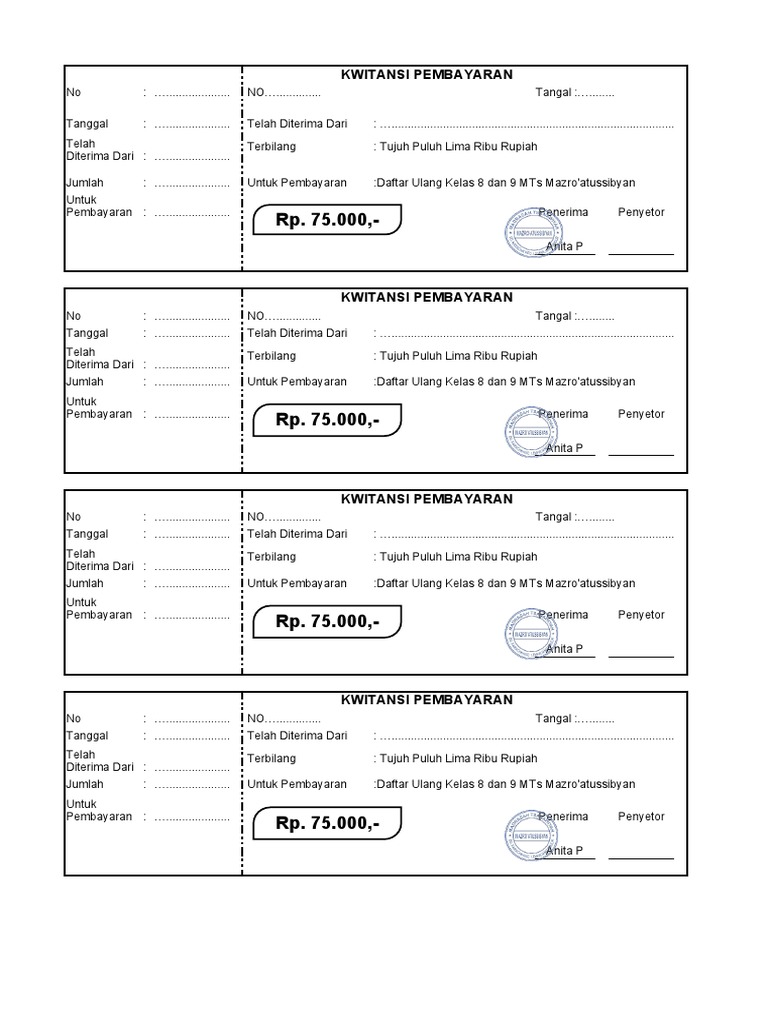 Contoh Kwitansi Excel | PDF