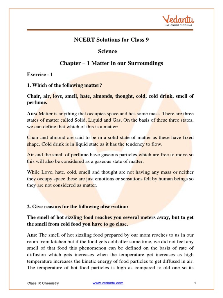 Class 9 - Science - Matter in Our Surroundings | PDF | Gases | Liquids