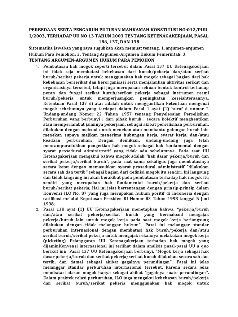 Perbedaan Serta Pengaruh Putusan Mahkamah Konstitusi No | PDF
