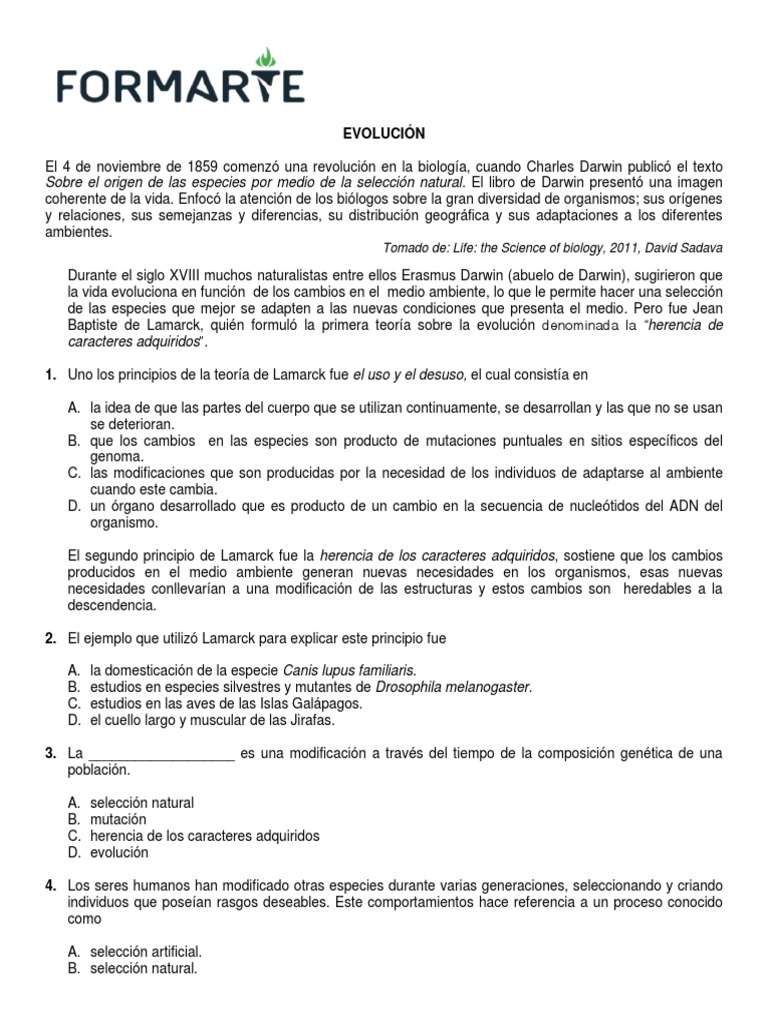 Taller 11 Biologia Evolucion | PDF | Evolución | Seleccion natural