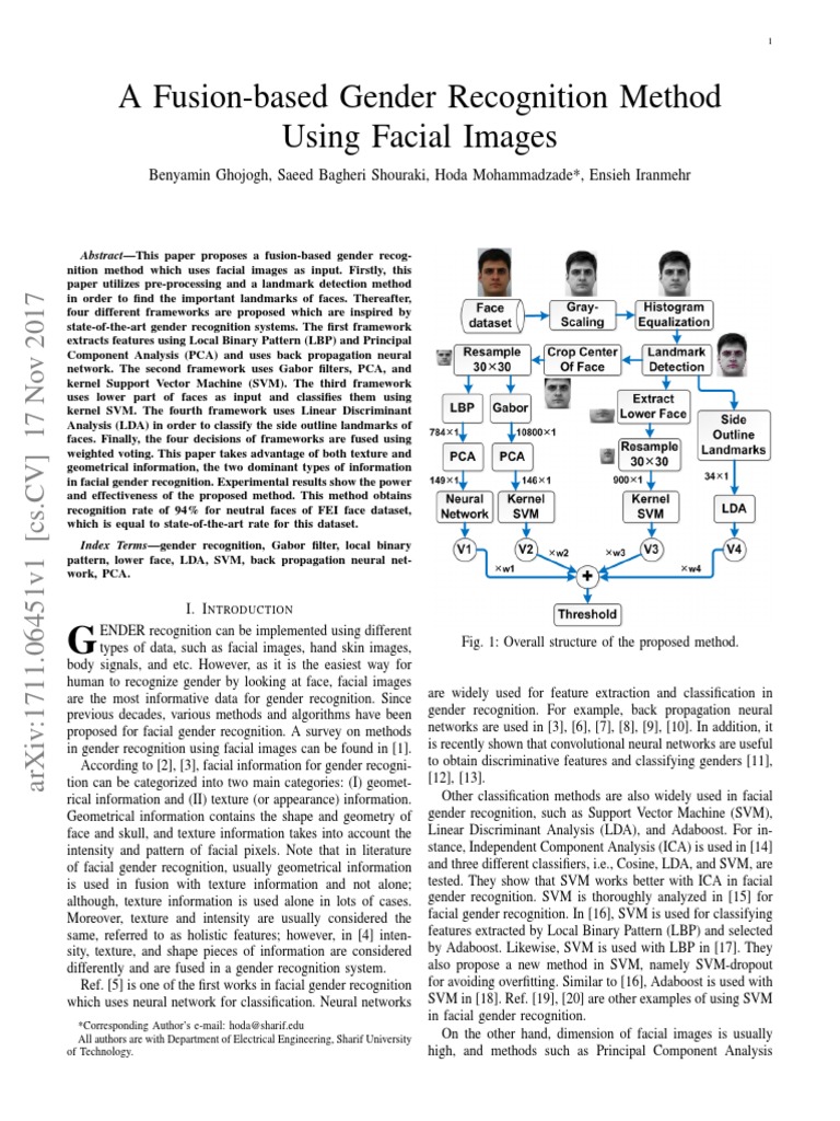 A Fusion Based Gender Recognition Method Using Facial Images Pdf Principal Component