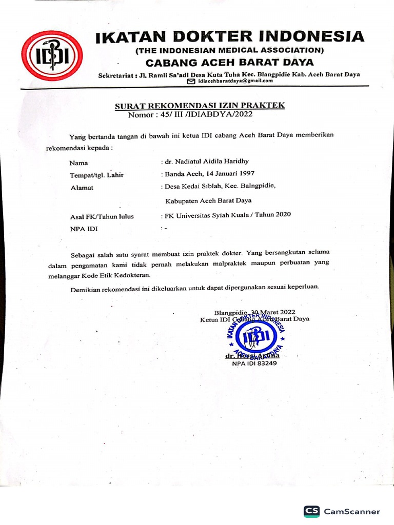 Surat Rekomendasi IDI | PDF