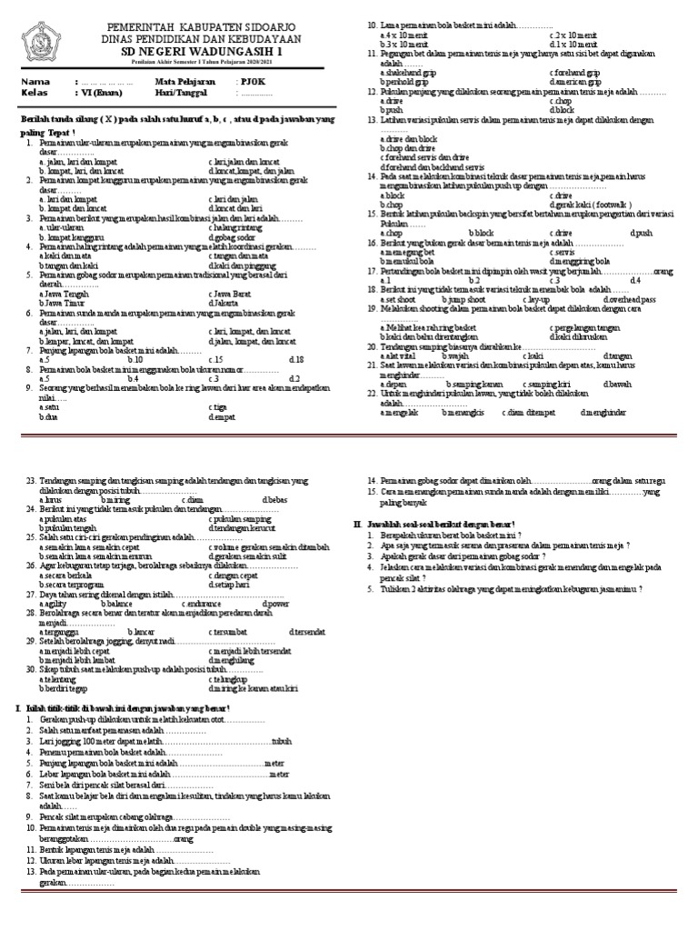 Soal Pas Pjok Kelas 6 | PDF