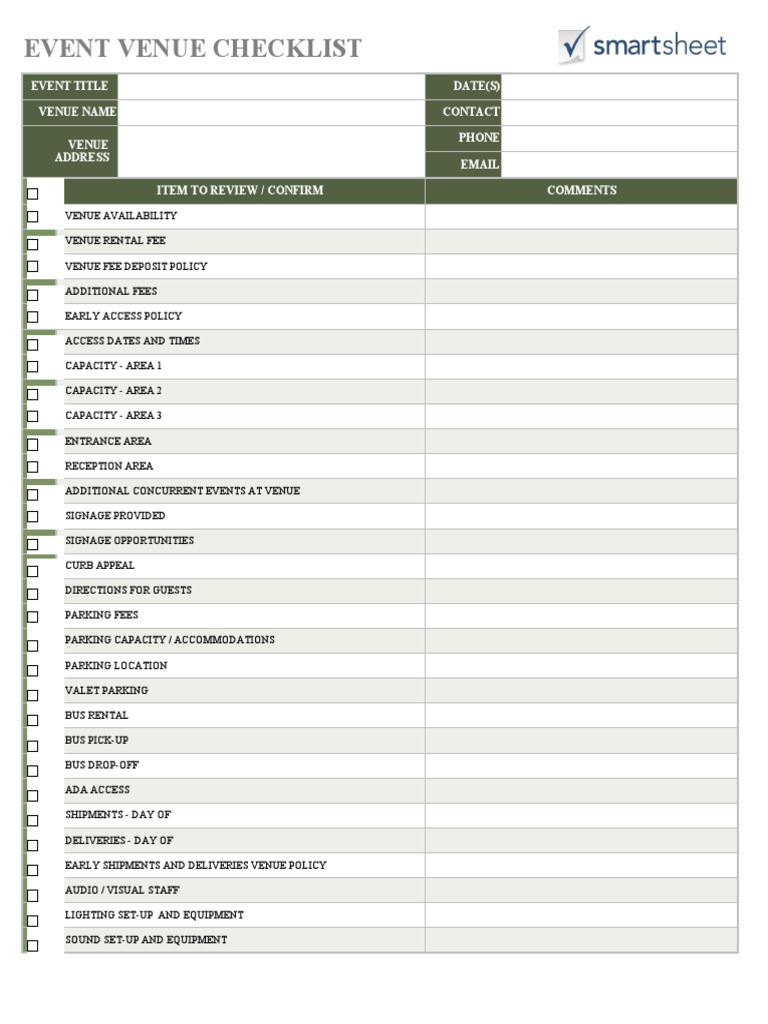 Event Venue Checklist Template | PDF | Food And Drink