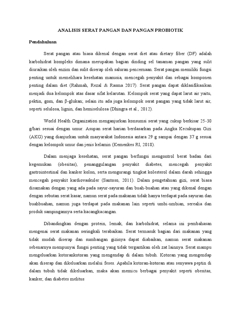 Pendahuluan Objek 2 - Analisis Serat Pangan Dan Pangan Probiotik | PDF