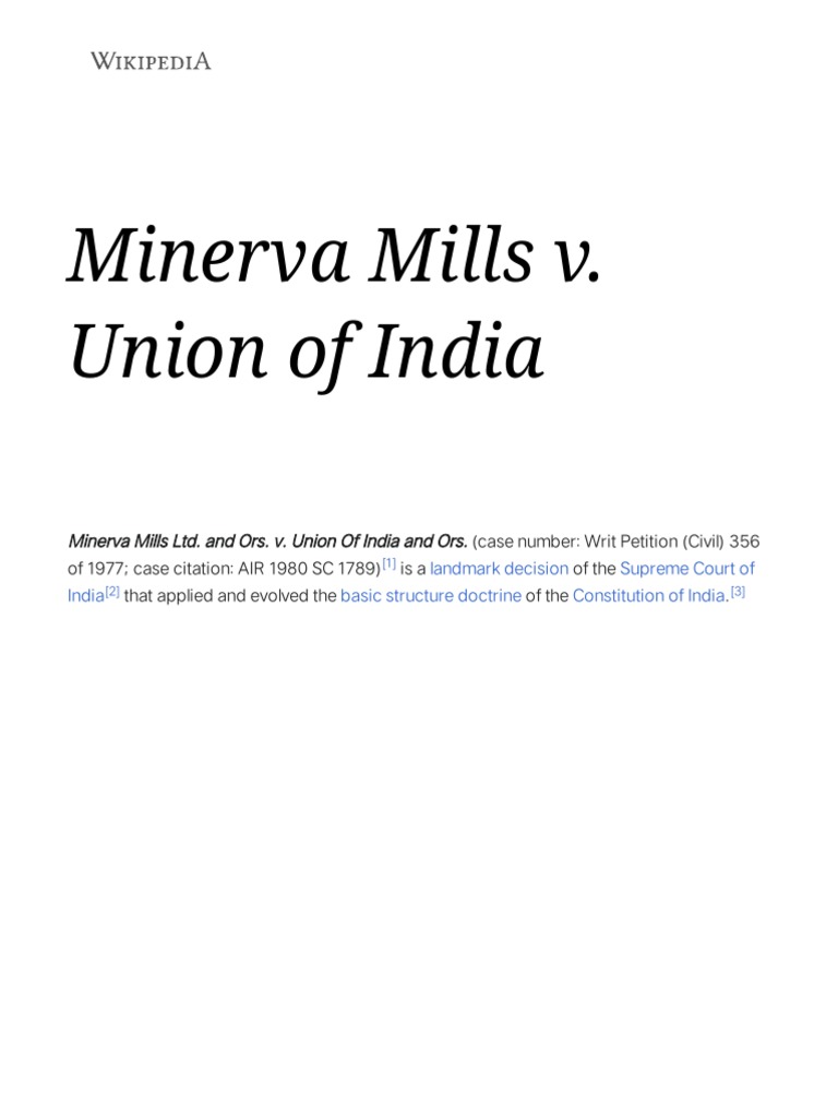 Minerva Mills Case: Basic Structure Doctrine | PDF | Constitutional Law ...
