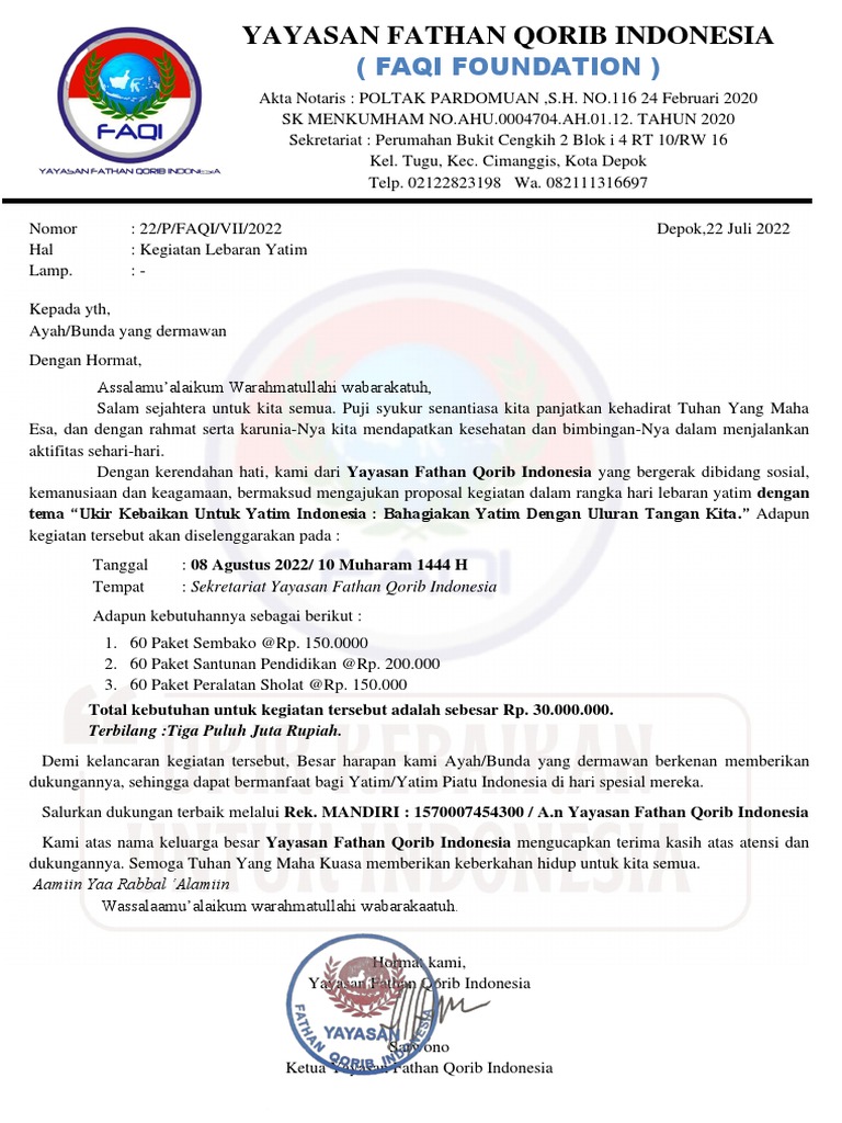 Proposal Kegiatan Lebaran Yatim FAQI | PDF | Gaya Hidup
