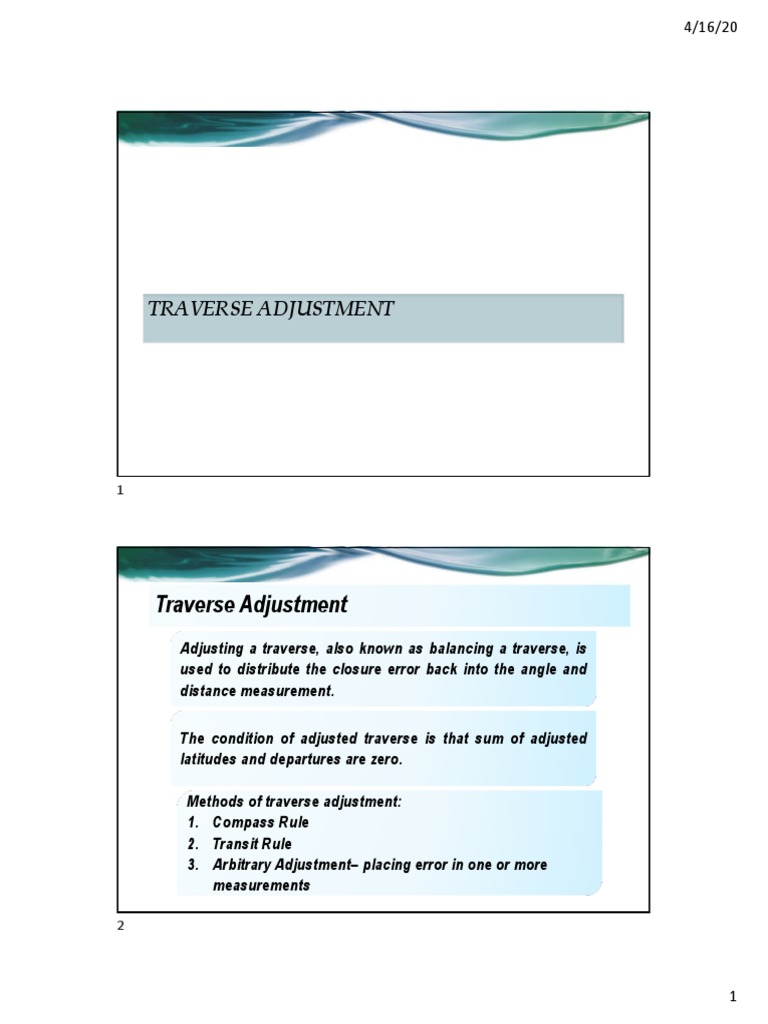 Traverse Adjustment Methods | PDF | Latitude | Mathematics