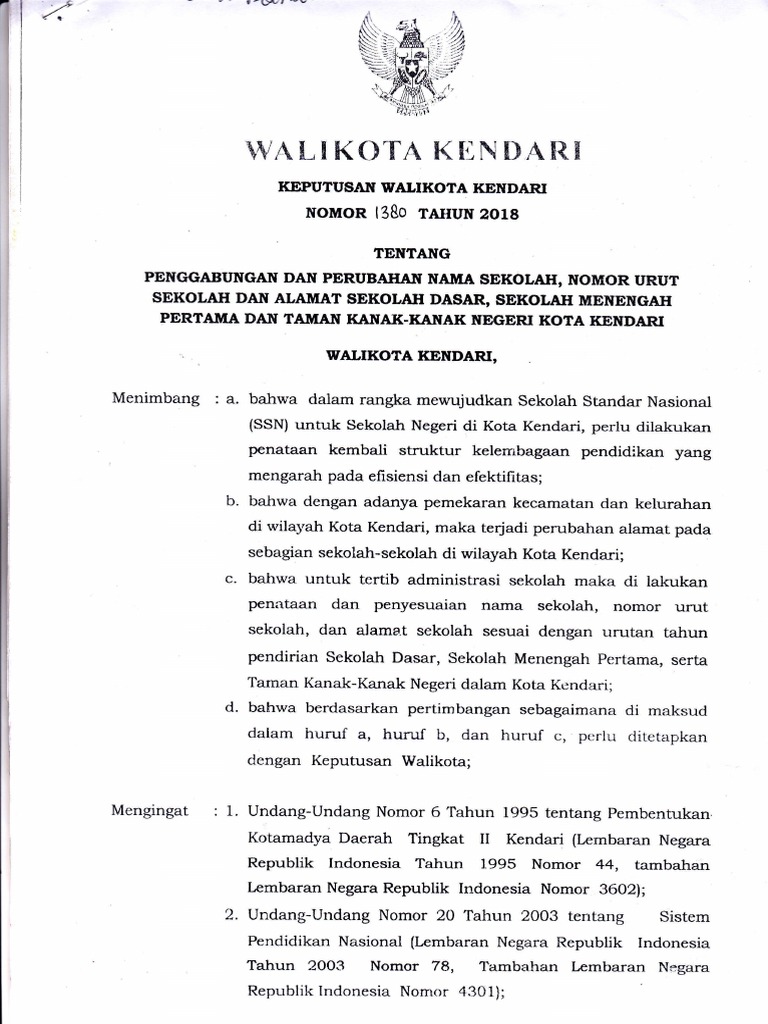 SK Perubahan Nama Sekolah Tahun 2018 | PDF