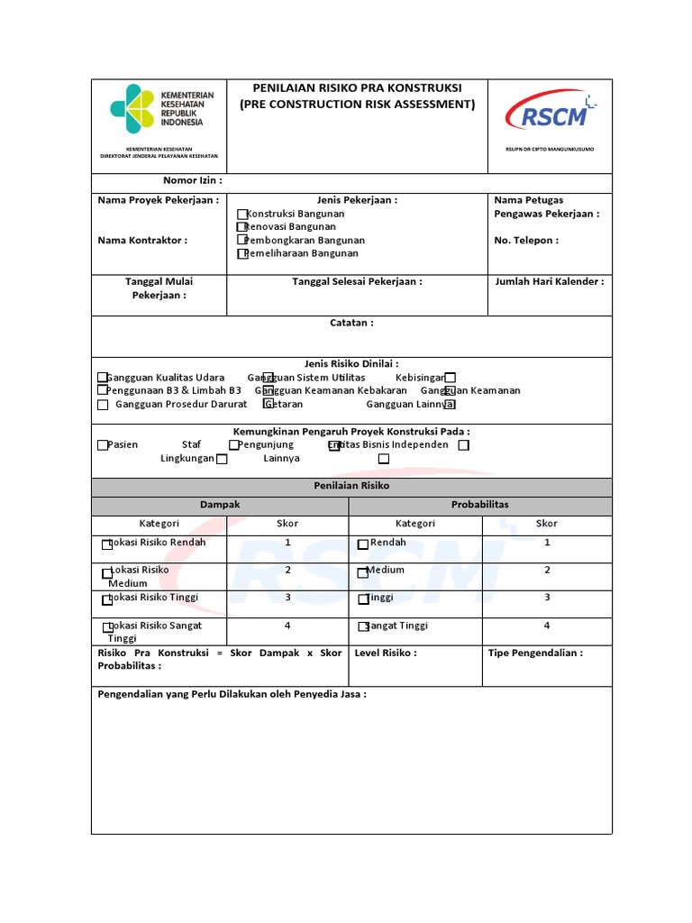 Formulir PCRA Untuk Workshop | PDF