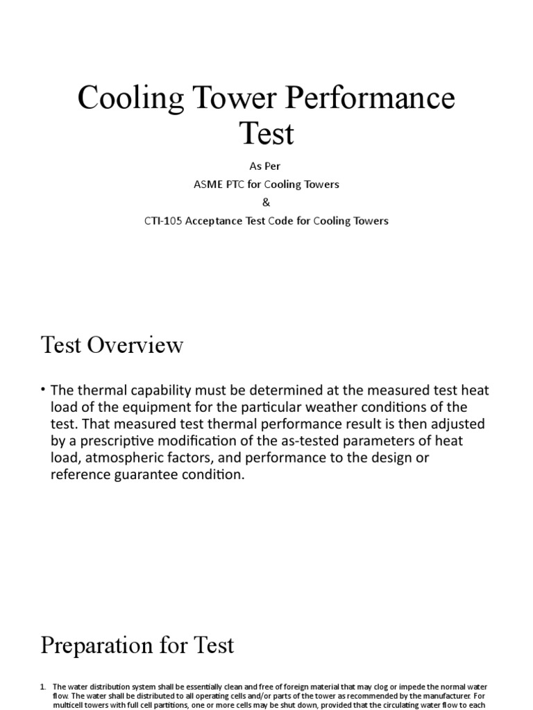 Cooling Tower Performance Test: As Per ASME PTC For Cooling Towers ...