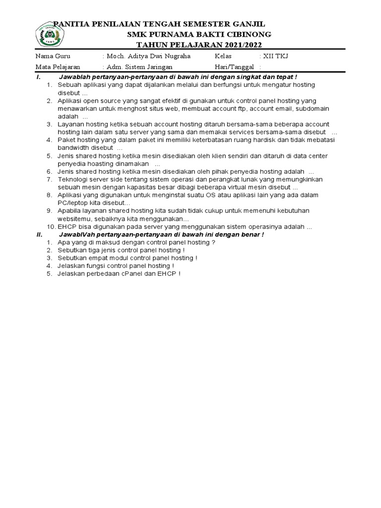 Soal Asj Xii TKJ | PDF | Bisnis | Teknologi & Rekayasa