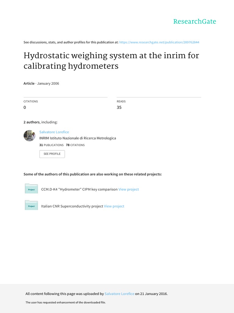 A. Hydrostatic Weighing | PDF | Density | Calibration