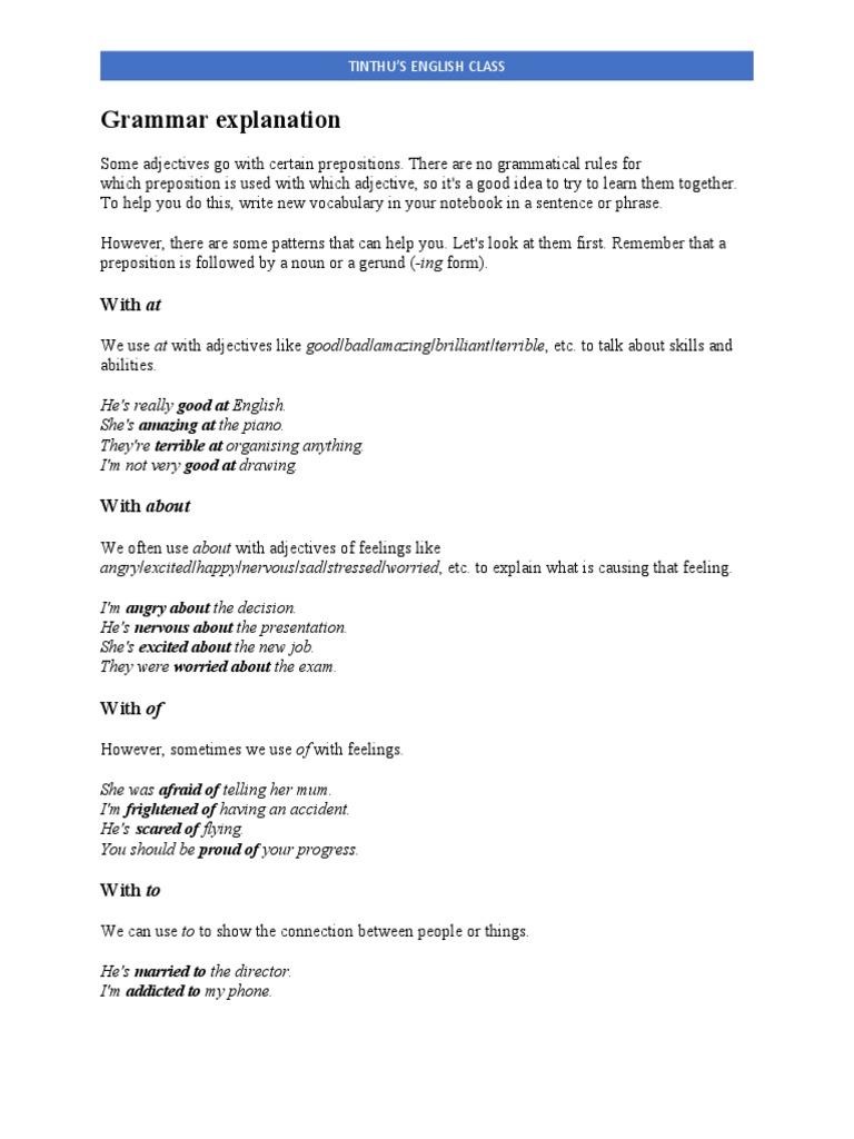 Adjectives with Prepositions Guide | PDF