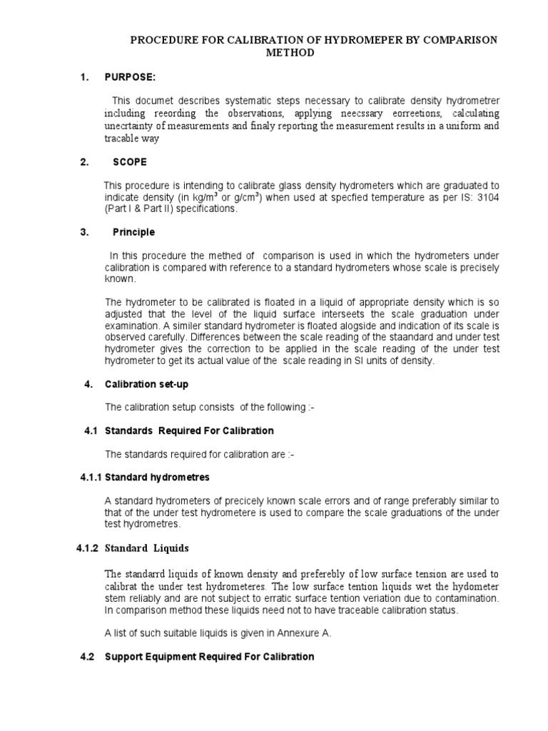 Hydrometer Calibration Procedure Guide | PDF | Calibration | Density