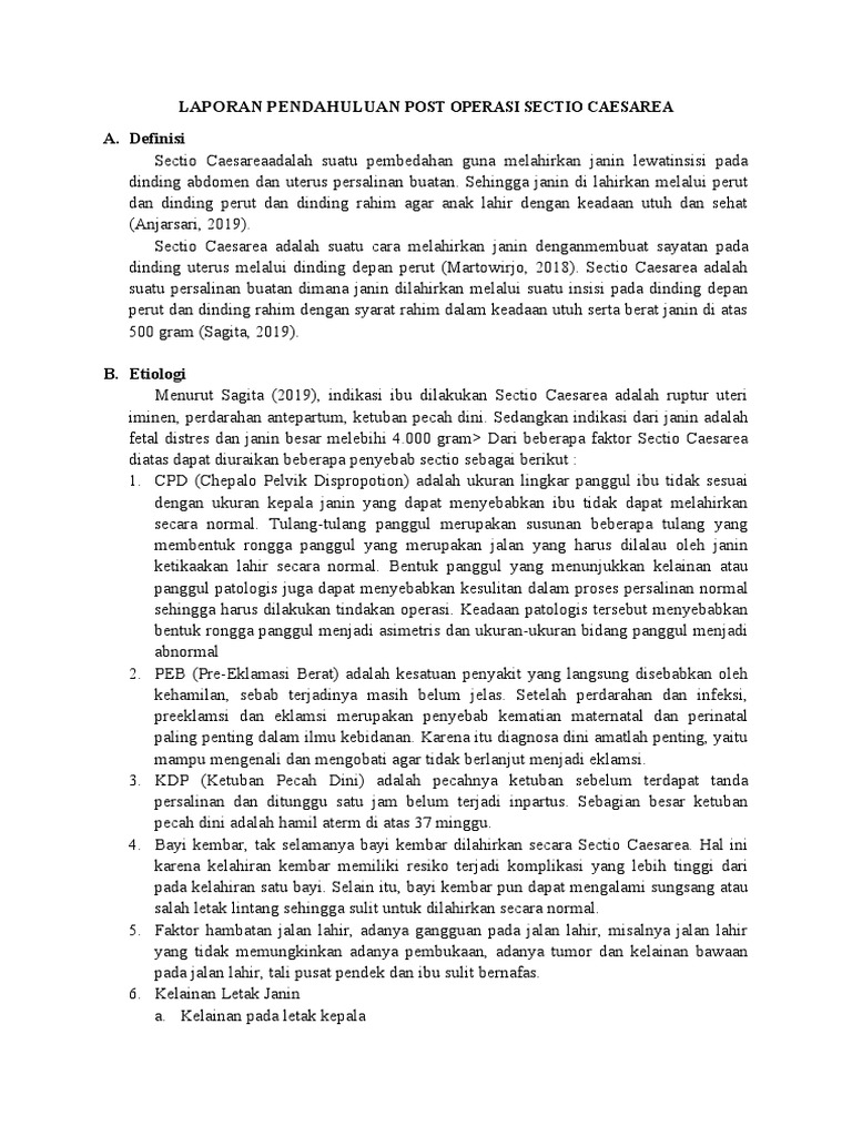 Laporan Pendahuluan Post Operasi Sectio Caesarea | PDF
