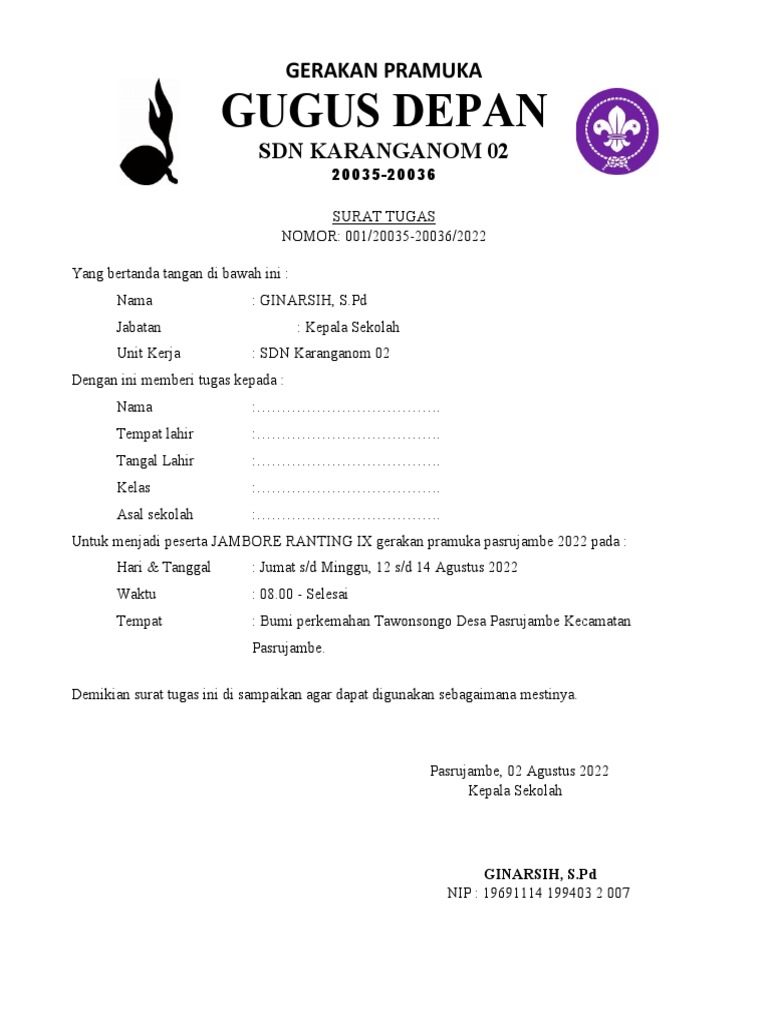 Surat Tugas Pramuka | PDF