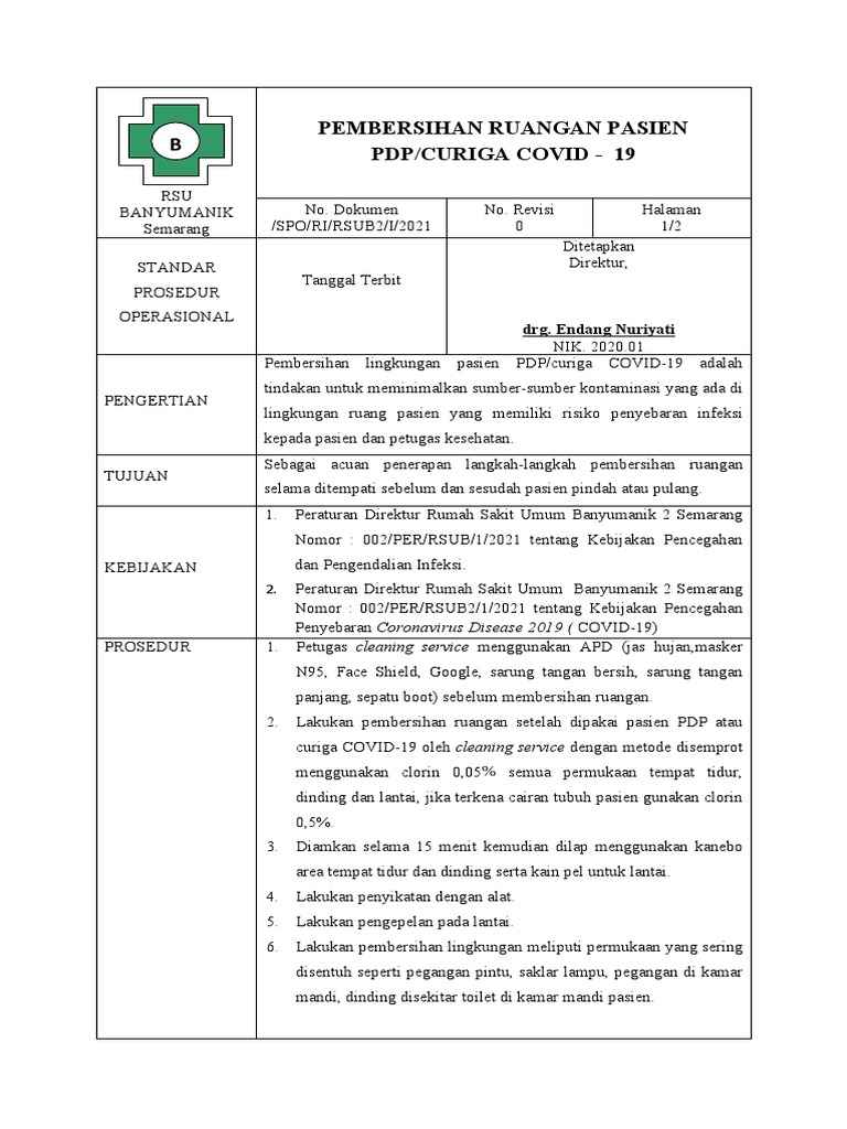 Spo Pembersihan Ruang Pasien PDP1 | PDF