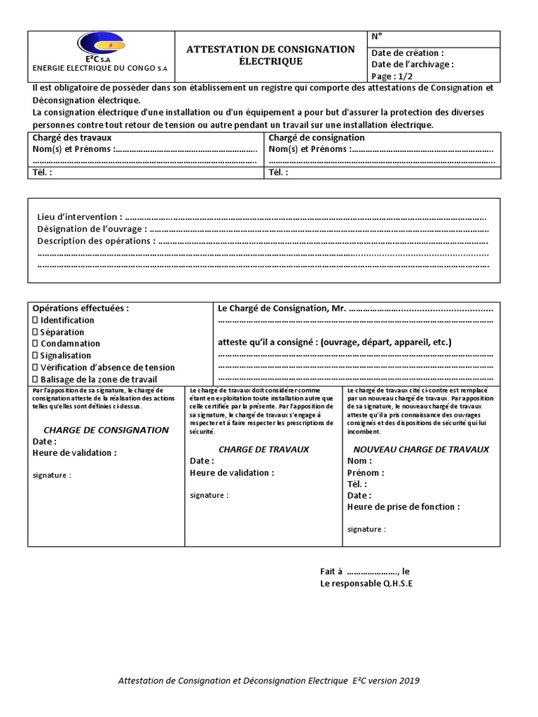 Fiche de Consignation Electrique e C | PDF