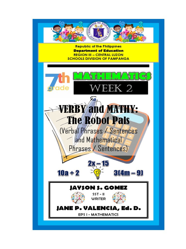 Math - Grade7 Q2 Week2 Verbal and Mathematical Phrases Introduction To Polynomial | PDF ...