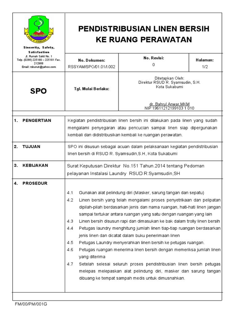 Spo Pendistribusian Linen Bersih | PDF