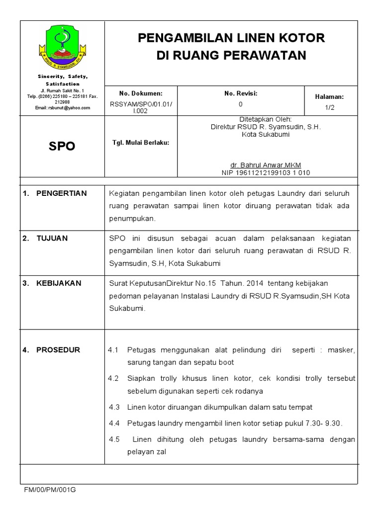 Spo Pengambilan Linen Kotor | PDF