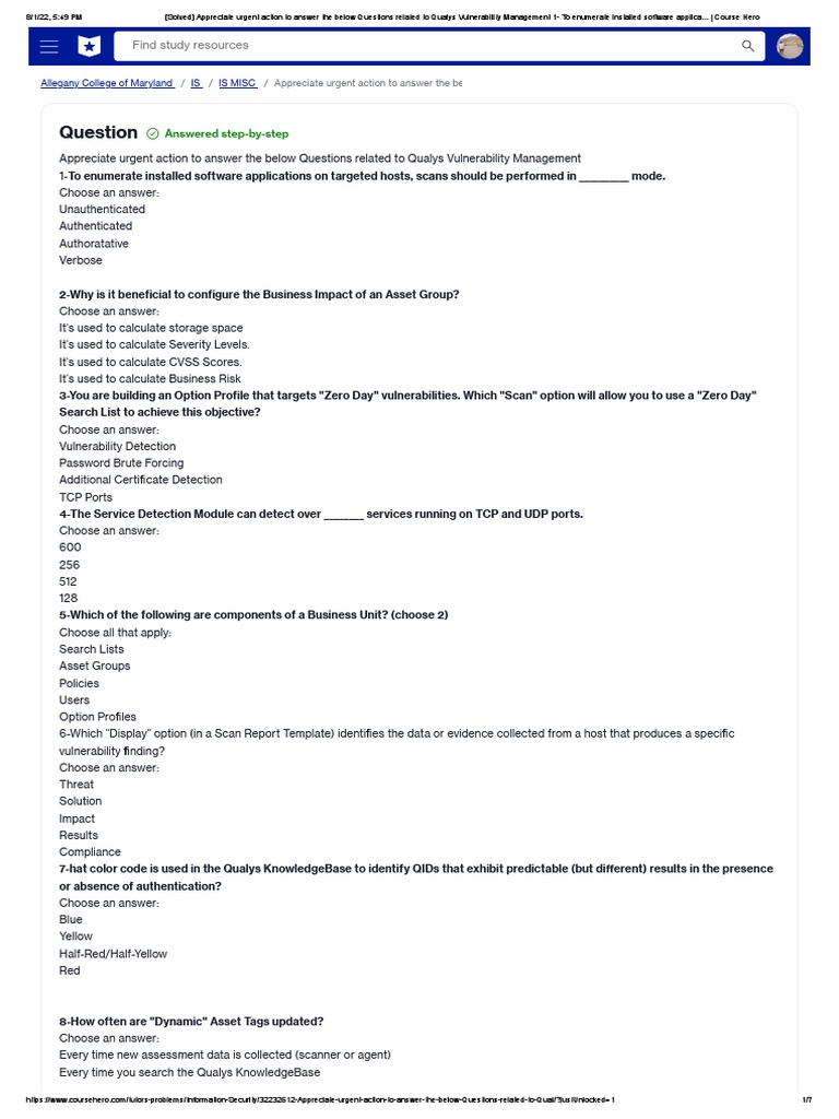 Qualys Answers | PDF | Vulnerability (Computing) | Authentication