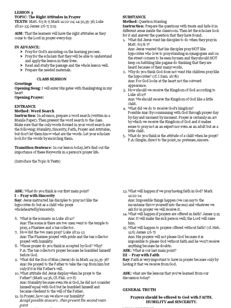 Lesson 3 | PDF | Prayer | Humility