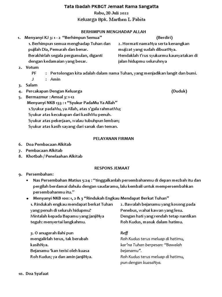 Tata Ibadah PKBGT Jemaat Rama Sangatta | PDF | Agama & Spiritualitas