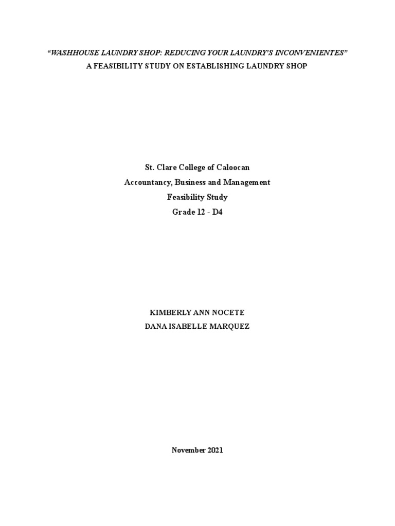 Feasibility Study - Washouse Laundry Shop | PDF | Laundry | Survey ...