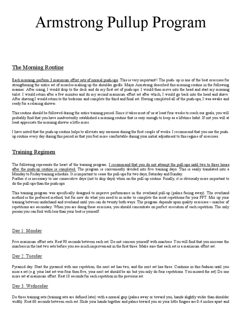 Armstrong Pullup Program: The Morning Routine | PDF | Physical Fitness | Physical Exercise