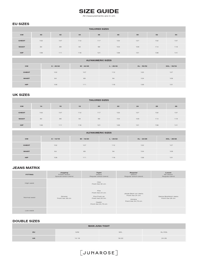 JUNAROSE Size Guide | PDF | Clothing | Fashion