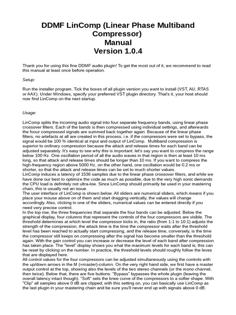 DDMF LinComp Multiband Compressor Manual | PDF | Electricity | Algorithms
