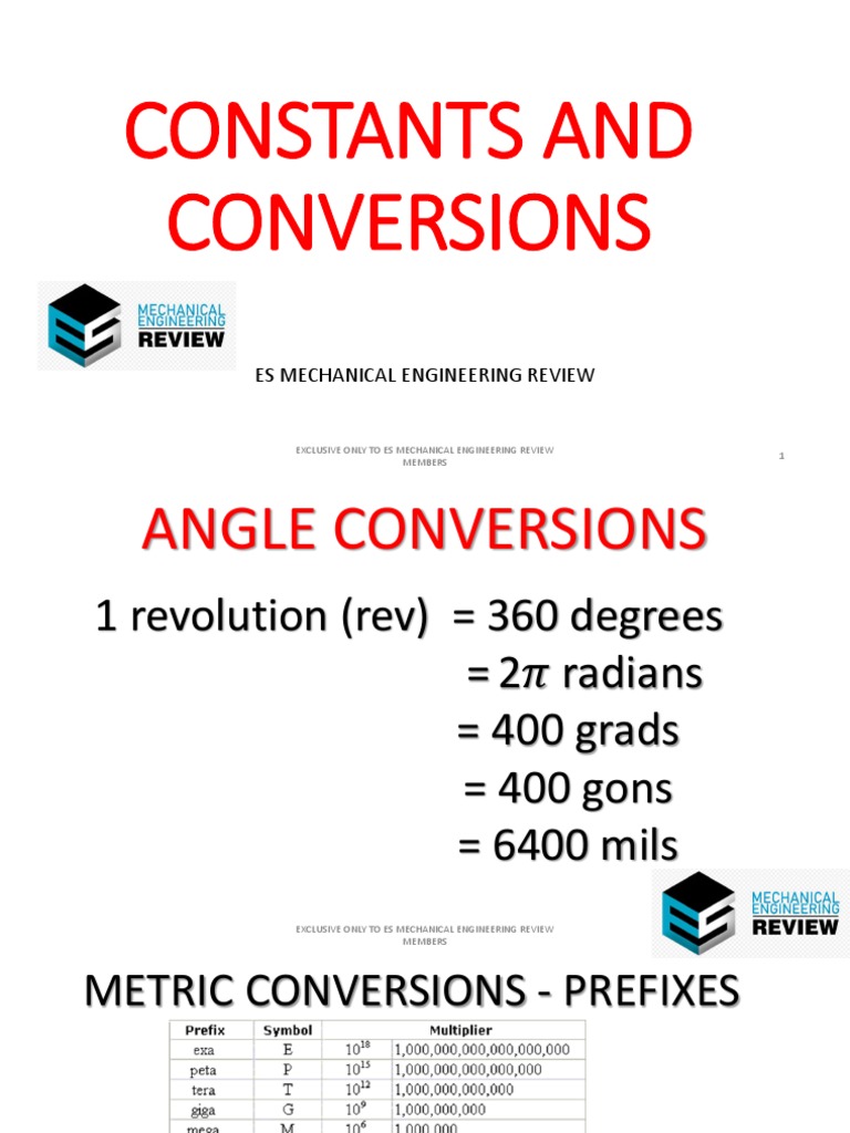 Engineering Constants and Conversions Guide | PDF | Horsepower | Water