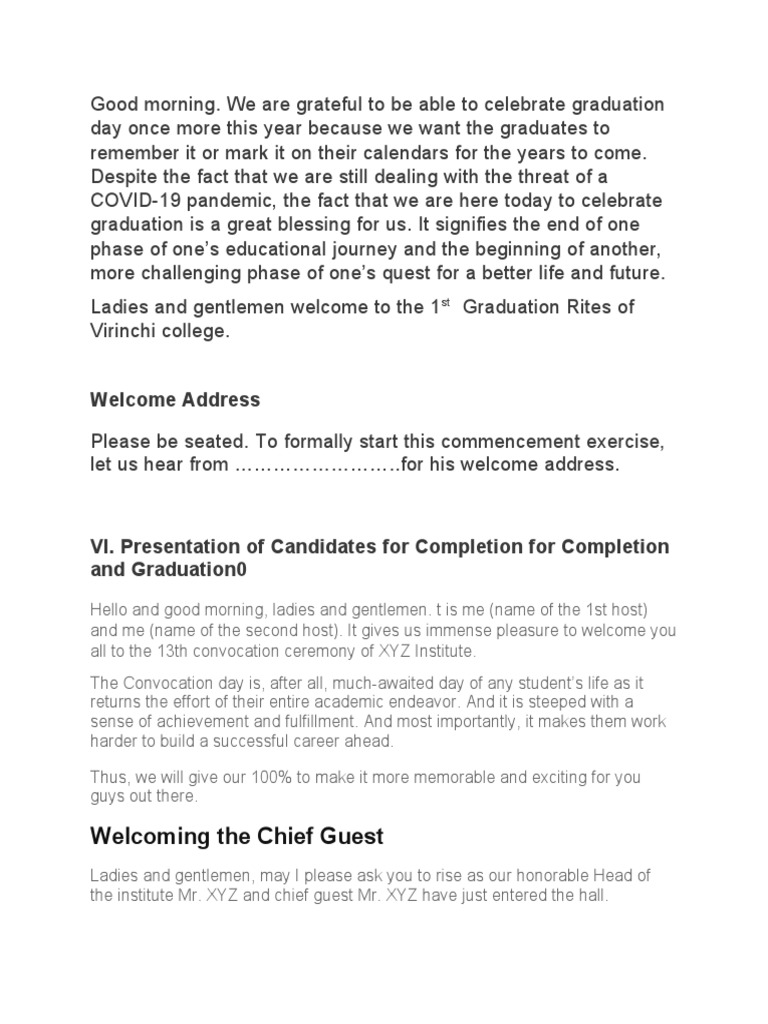 Welcoming The Chief Guest: Welcome Address | PDF | Career & Growth