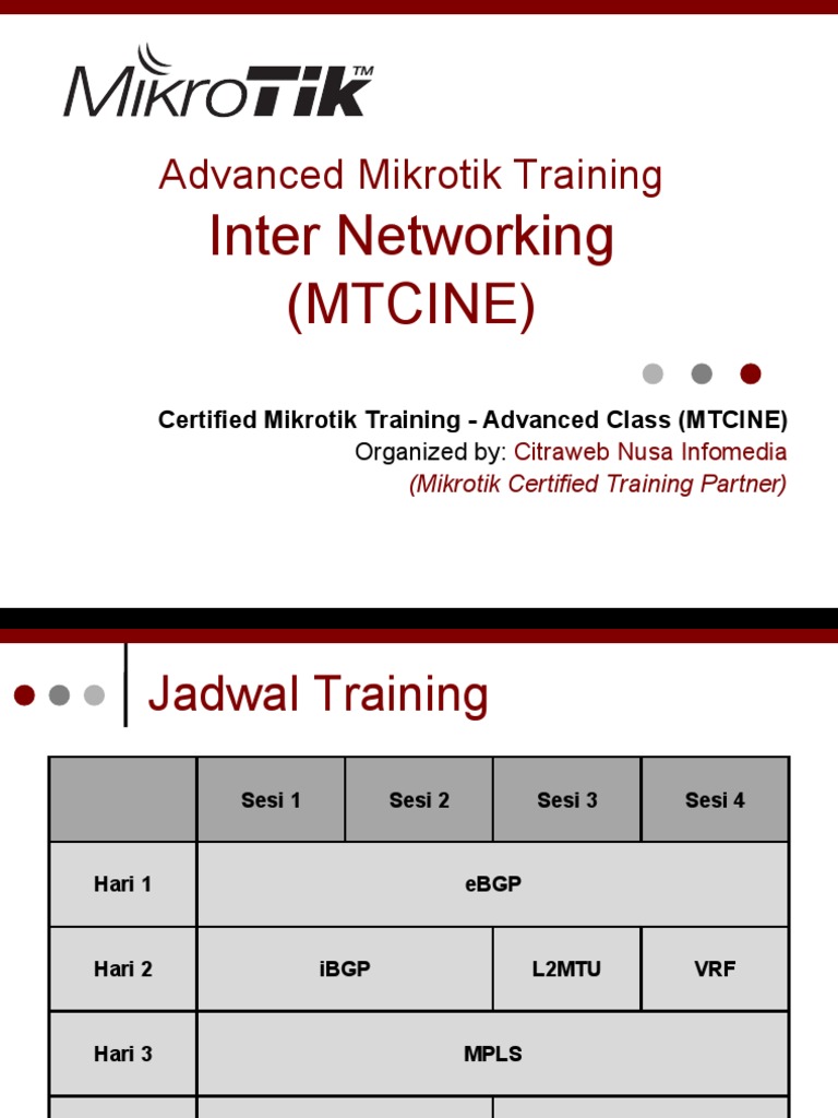 Advanced Mikrotik Training: Inter Networking (Mtcine) | PDF | Router (Computing) | Routing